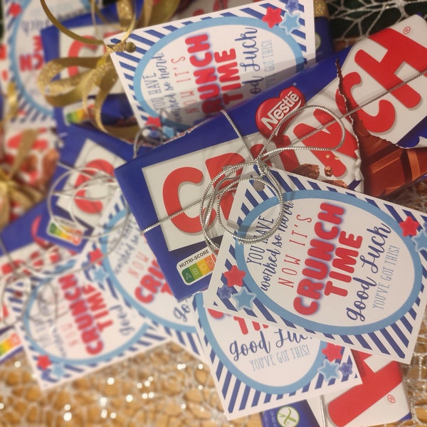 Crunch Time Good Luck Printable Gift Tags, Chocolate Bar Candy Tag PTO ...
