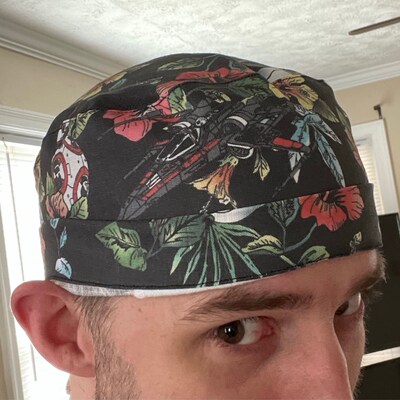 SKELETON Scrub Cap Ponytail 100% Linen, Anatomy Scrub Cap, Surgical Hat ...