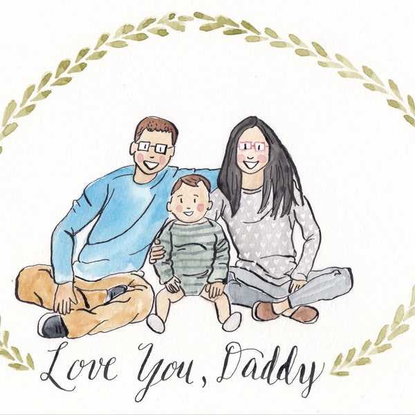 Custom Hand Painted Watercolor Family Portrait, Hand Painted Watercolor ...