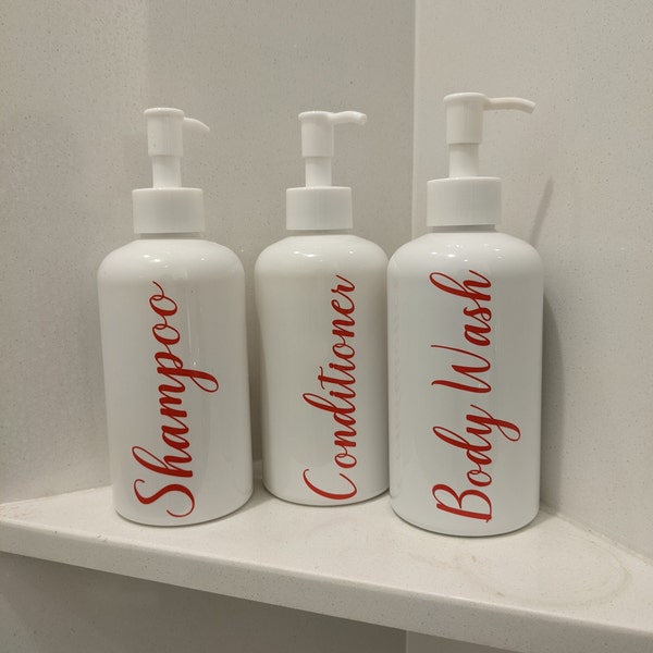Shampoo Conditioner Body Wash Decal Set, Shower Labels, Soap Dispenser ...