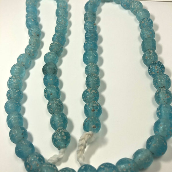 65 Clear Marine Ancient Style Java Glass Beads: Indonesian Beads Matte ...