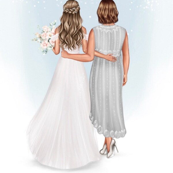 Personalised Mother of the Bride Gift, Custom Bride and Mother Portrait ...