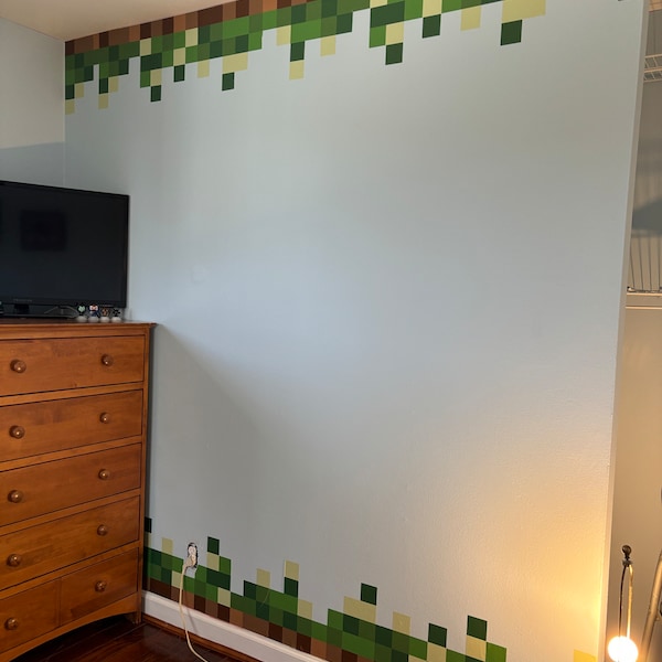 Minecraft Inspired Pixel Block Wall Sticker | Gamer Room Border - Etsy