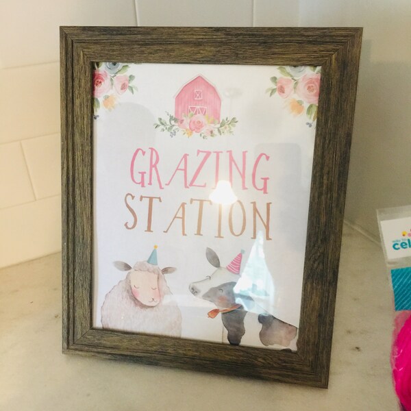 Grazing Station Food Party Sign Farm Birthday Sign Table Decor Barnyard ...