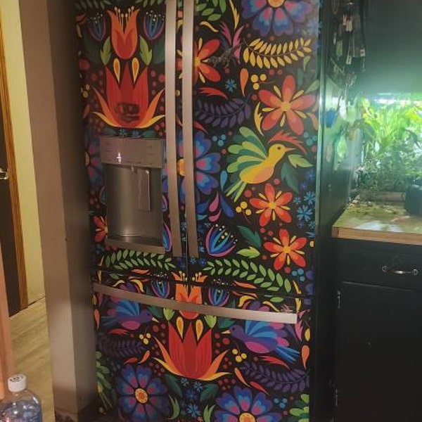 Boho Fridge Wrap Vintage Floral Refrigerator Wrap Vinyl Side by Side ...