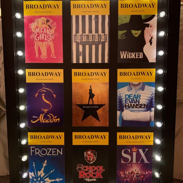 BROADWAY Playbill COLLAGE Wall Art With Marquee Lights ~ 20" X 28 ...