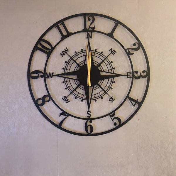 Unique Latin Numeral Compass Metal Wall Clock,extra Large Clock,ships ...