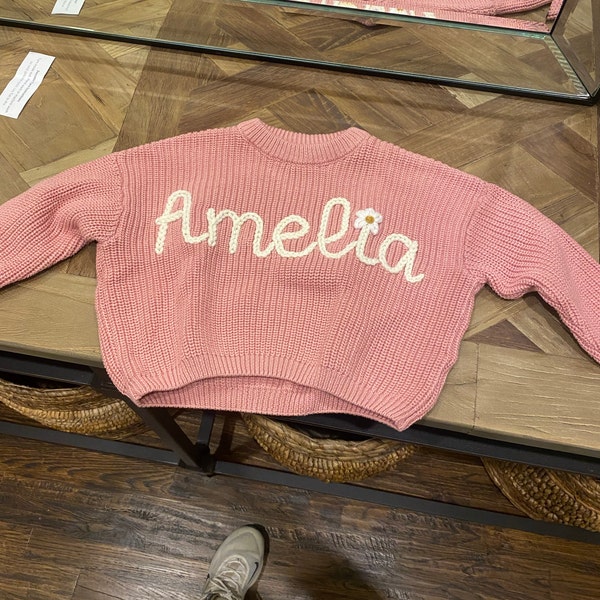 Personalized Oversized Name Kids Sweater /hand Embroidered Sweater - Etsy