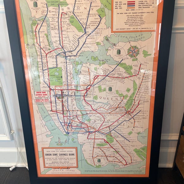 Old Map of New York City Subway System, 1954 Vintage Subway Map ...