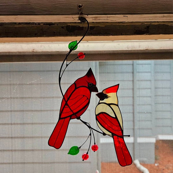 Cardinal Stained Glass Window Hangings Christmas Gift Stained Glass ...