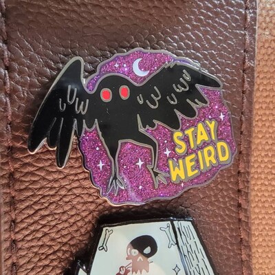 Mothman Stay Weird Enamel Pin // Cryptid Art, Lapel Pin, Merch, Accessories, Cryptozoology ...