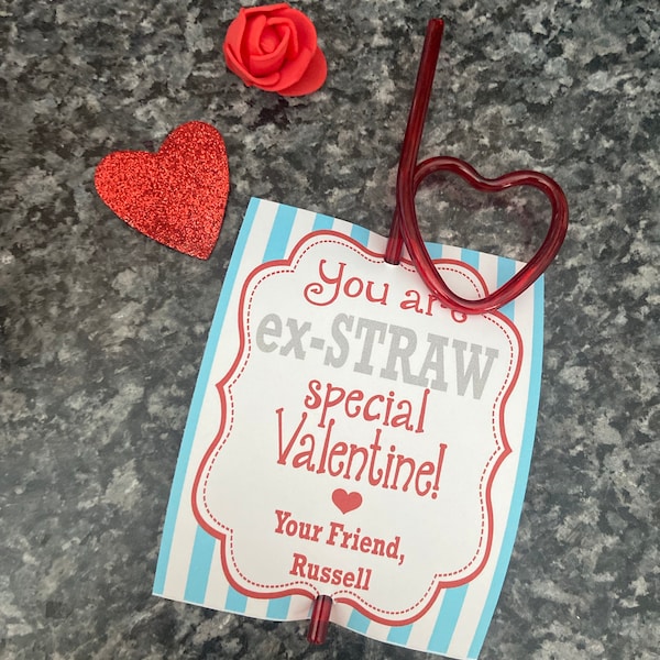 Silly Straw Valentine's Day Treat Tags: Personalized Cards (set of 12 ...