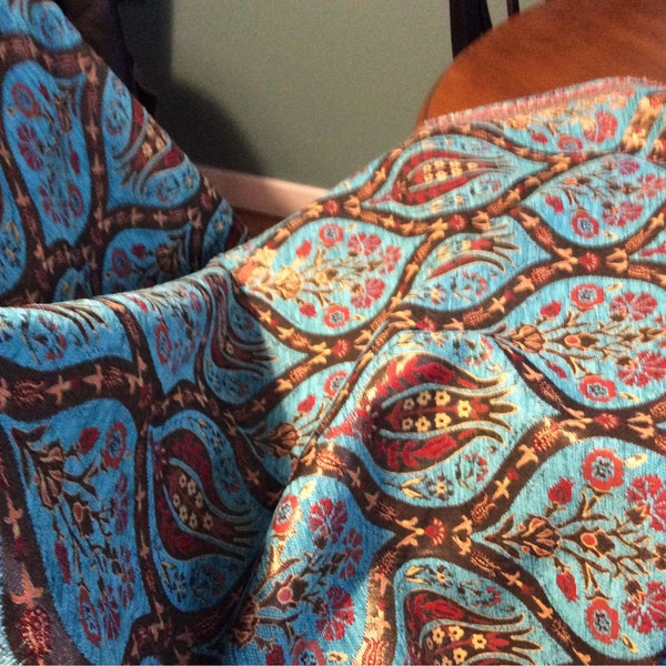Upholstery Fabric, Turkish Fabric by the Yards, Turquoise Blue Tulip ...