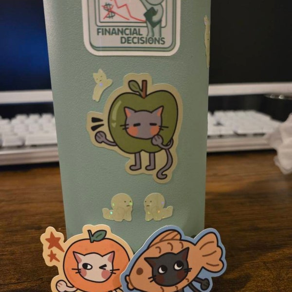 Cat Snack + Fruit Stickers | Aesthetic Cute Stickers + Sticker Pack - Etsy