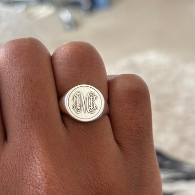 14K Solid Gold Signet Ring real Gold Monogram Ring-monogram Ring-signet Ring-personalized Signet ...