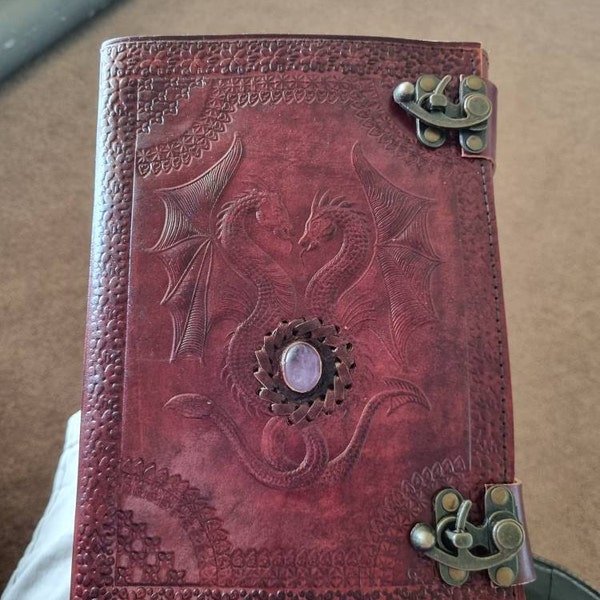 10x 7 Large Double Dragon Leather Journal 300 Pages 2x Brass C Clasp ...
