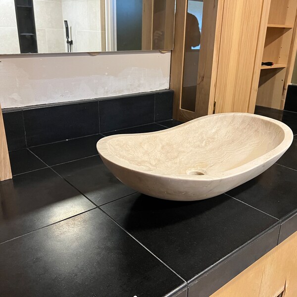 Boat Shape Trough Sink, Travertine Washbasin, Natural Stone Vessel Sink ...