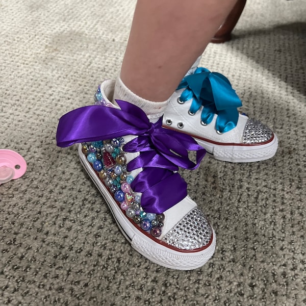 Toddler Girl Kids Bling Pearl Little Mermaid Shoes - Customized Name ...
