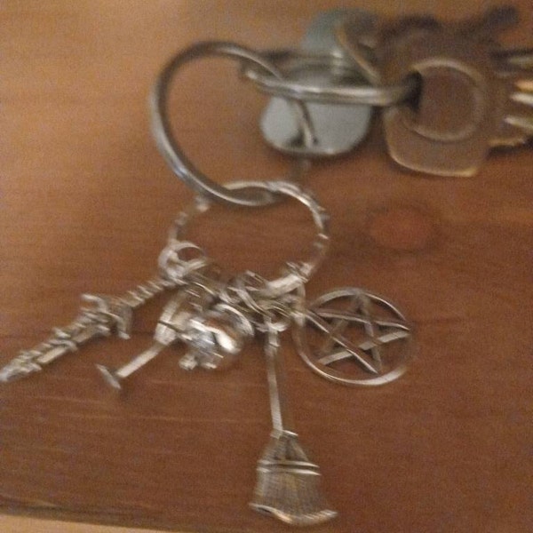 Wiccan Tools Key Ring Key Chain, Besom, Cauldron, Athame, Chalice and ...