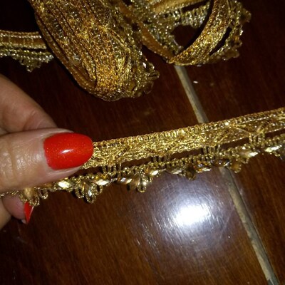 By Yard Indian Metallic Gold Color Net Woven Work Sequin Gimp Design ...