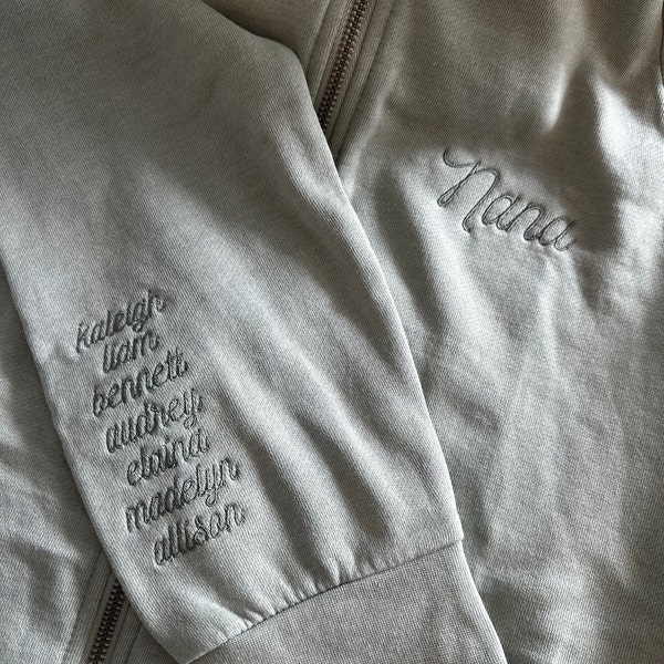 Solid Script Font Embroidered Names on Sleeve Sweatshirt Add-on (MUST ...