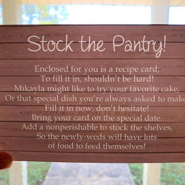 Printable Customized stock the Pantry Bridal Shower Insert-3x5 Size - Etsy