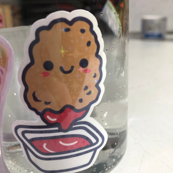 Chicken Nugget Holographic Sticker, Chicken Nugget Food Sticker, Cute ...