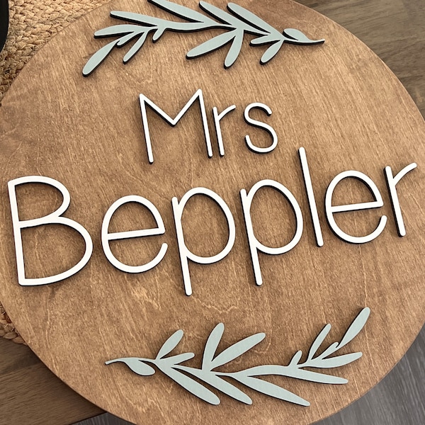 Teacher Name Sign, Teacher Appreciation Gift, Round Teacher Sign, Door ...