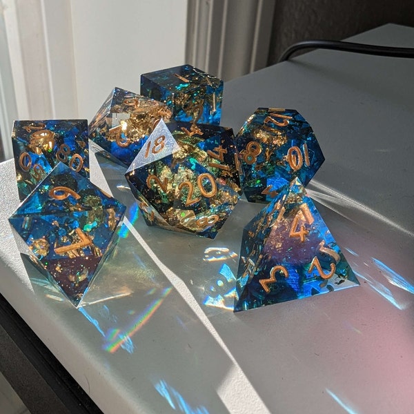 Sacred Flame - Blue Smoke With Gold Foil Handmade Resin Sharp Edge Dnd ...