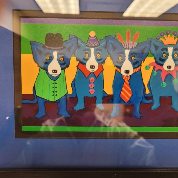Blue Dog George Rodrigue Framed and Matted Postcard " She Lived Across ...