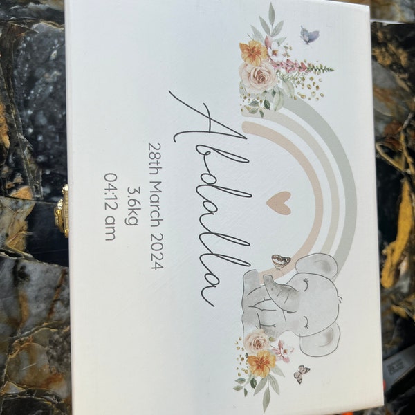 Personalised Safari Animals White Wooden Keepsake Box | Keepsake Box ...