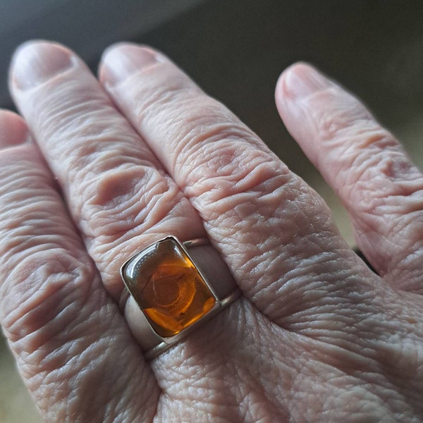 Baltic Amber Ring: Sterling Silver Double Band, Promise Ring - Etsy