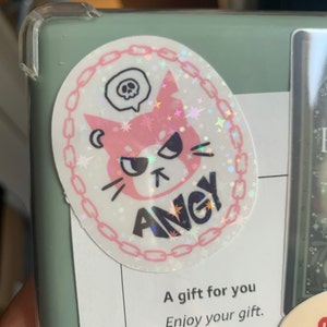 Angry Emo Cat Sticker Holographic Cat Sticker, Waterproof, Cute Cat ...