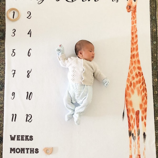 Giraffe Milestone Blanket | Baby Age Blanket | Personalised Milestone ...