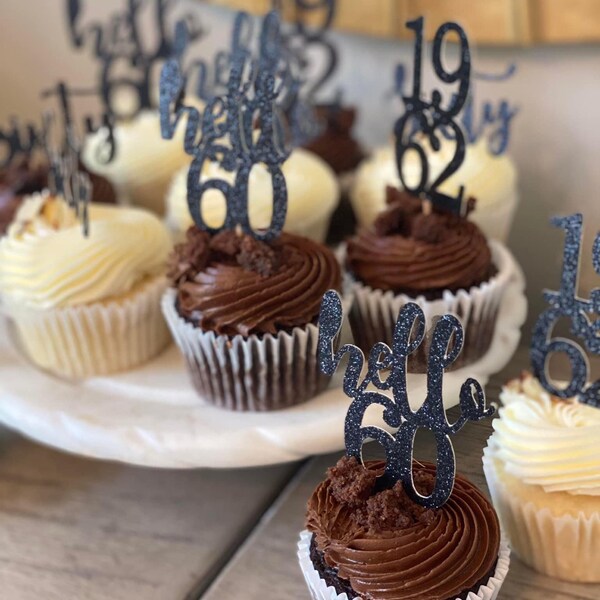 Hello 60 Cupcake Topper, 60th Birthday, Hello Sixty Cupcake Topper ...