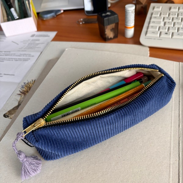 Medium Wales Light Soft Colored Corduroy Box Pencil Case, Zip Pouch ...