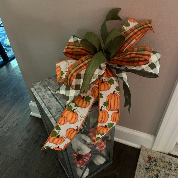 Fall Bow, Thanksgiving Bow, Pumpkin Bow, Fall Wreath Bow, Fall Lantern ...