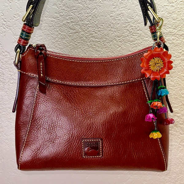 Karen's ORANGE Daisy Small-eeerr Leather Keychain & Charm With Antique ...