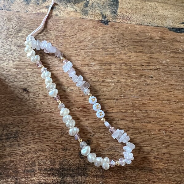 Rose Quartz Gemstone Phone Strap, Healing Crystals Phone Chain, Pearl ...