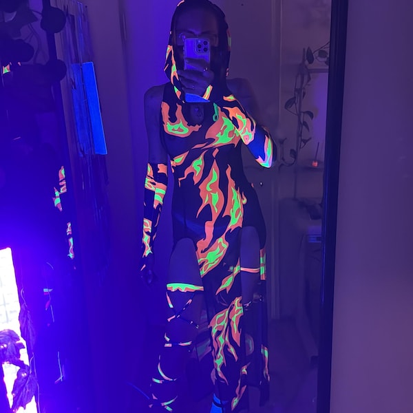 Neon Rave Long Dress, Mesh Festival Outfit for Women, UV Reflective ...
