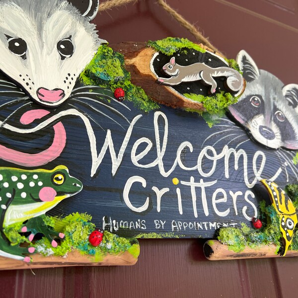 Opossum Sign With Turtle and Moth - Etsy