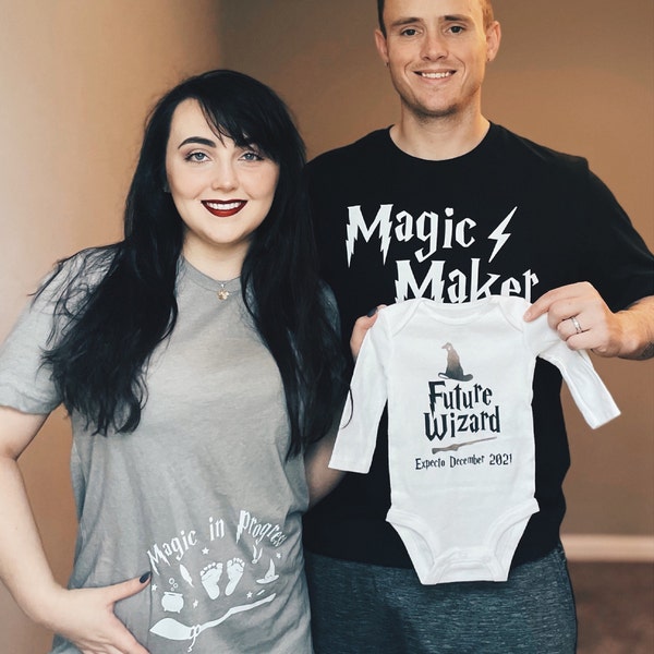 Magic in Progress: Themed Potter Magical Pregnancy Gender Reveal Shirt ...