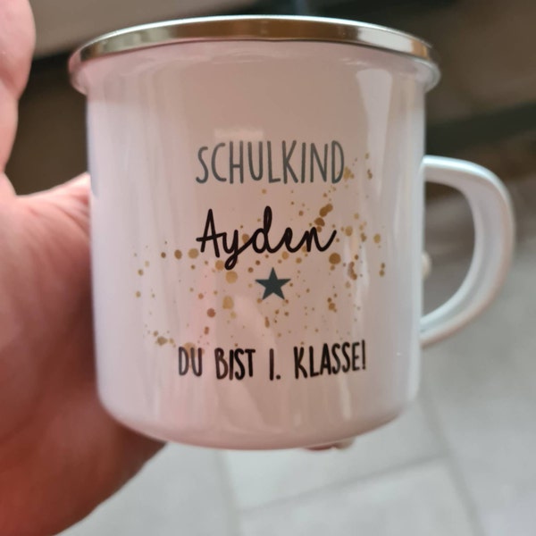 Tasse zur Einschulung für Mädchen und Jungen, Geschenk zum Schulanfang in Lila und Blau wählbar ...