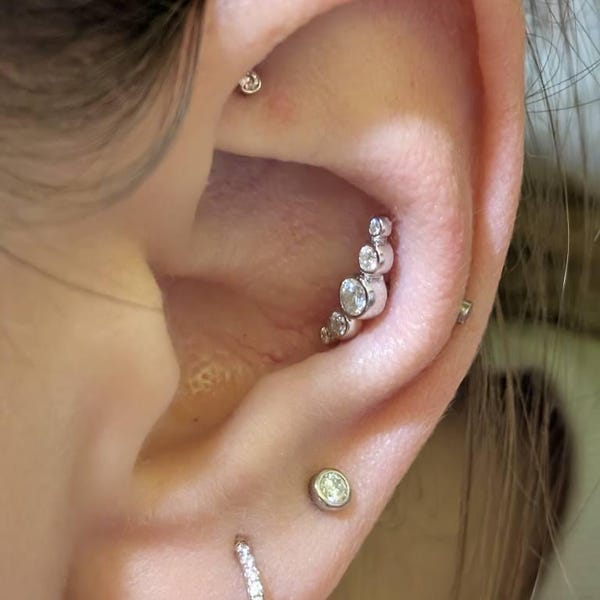 14K Solid Gold Diamond Rook Helix Hoop Earring, Gold Diamond Tragus ...