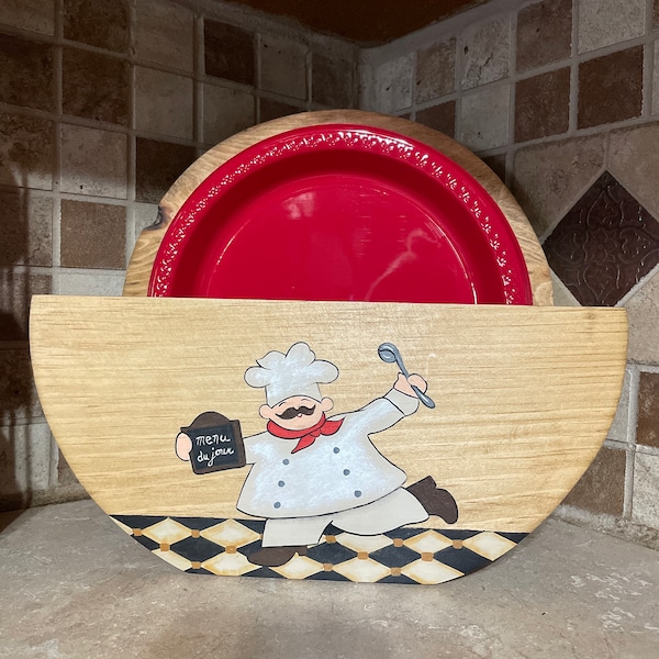 Chef Paper Plate Holder, Chef Decor, Fat Chef, Kitchen Decor, Mothers ...