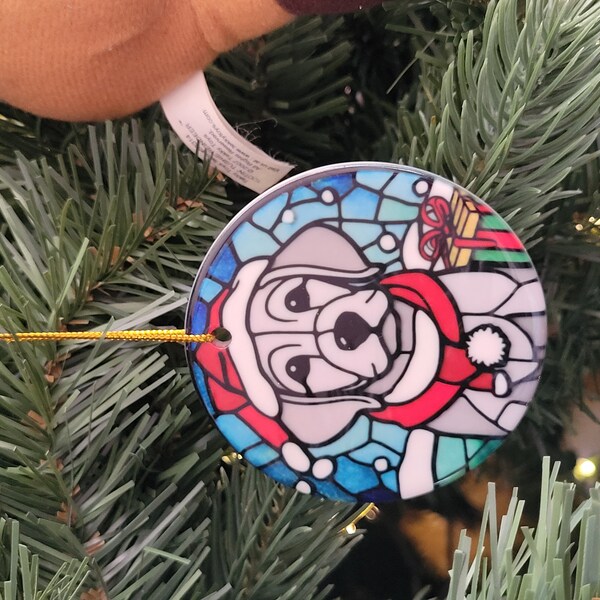 Silver Labrador Stained Glass Design Appearance Ceramic Ornament ...