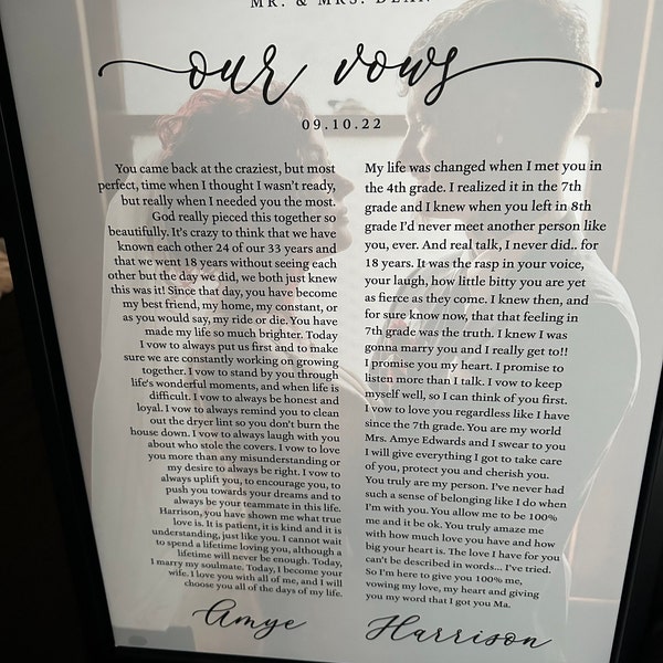 Custom Wedding Vows | Wedding Vows Canvas | Vow Prints | Vows Framed ...