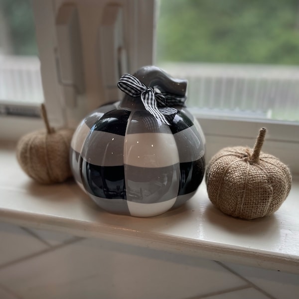 Buffalo Check Hand Painted Pumpkins, 3 Sizes, Black and White Pumpkin ...
