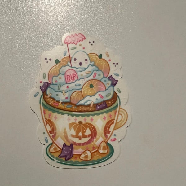Pumpkin Teacup Cake Vinyl Sticker - Waterproof Halloween Treat - Etsy