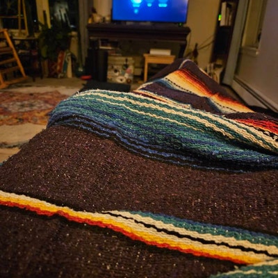 Premium Saltillo Serape Striped Earth Tones Fringed Throw Blanket by ...